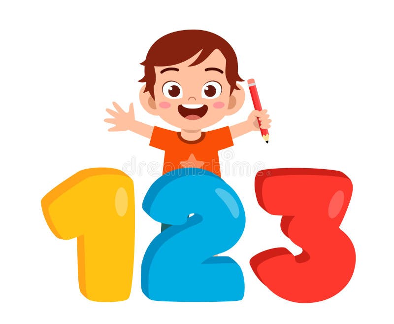 Happy Cute Little Kid Boy with Number Stock Vector - Illustration of ...
