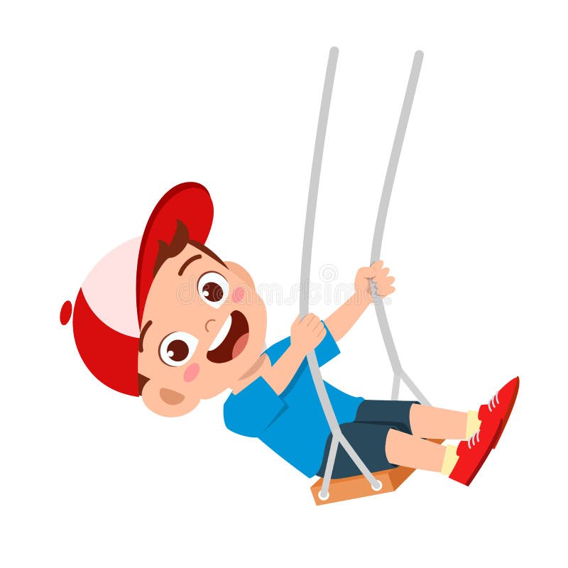 Happy Cute Little Kid Boy Play Swing Stock Vector - Illustration of ...