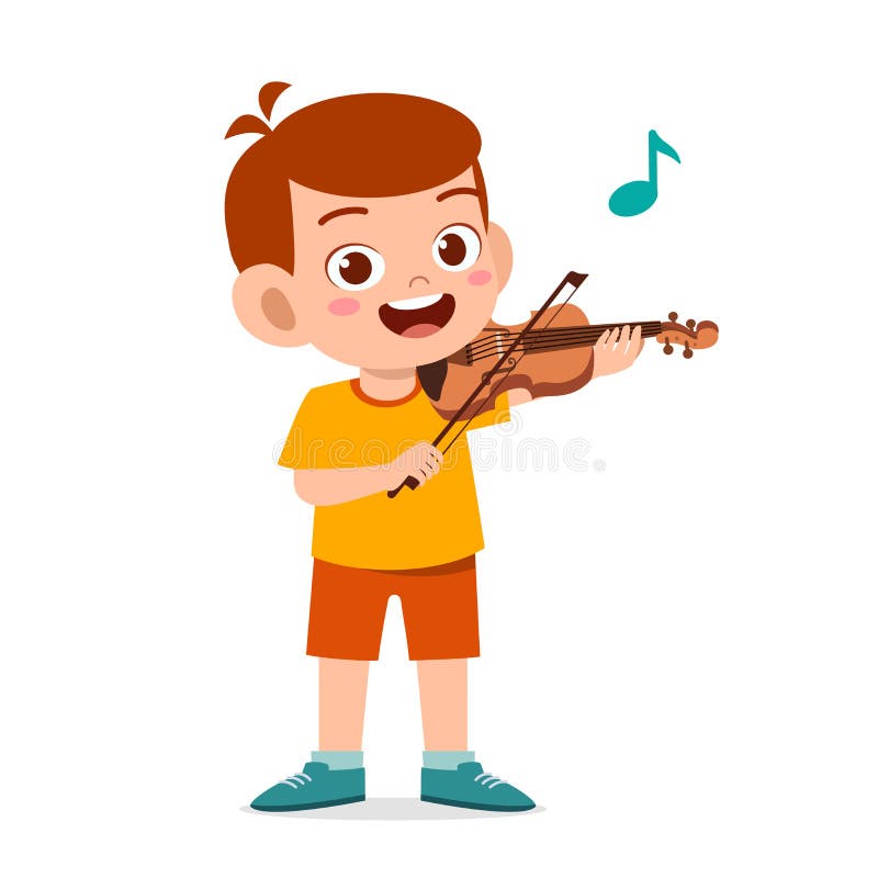 Happy Cute Little Kid Boy Play Violin Stock Vector - Illustration of ...