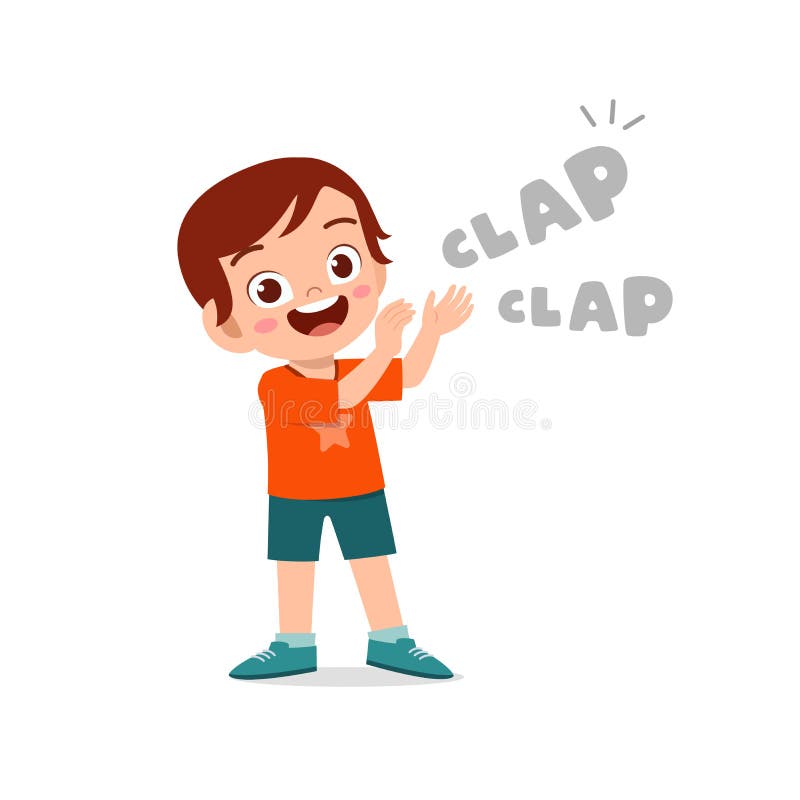 Happy Cute Little Kid Boy Standing and Clap the Hand Stock Vector ...
