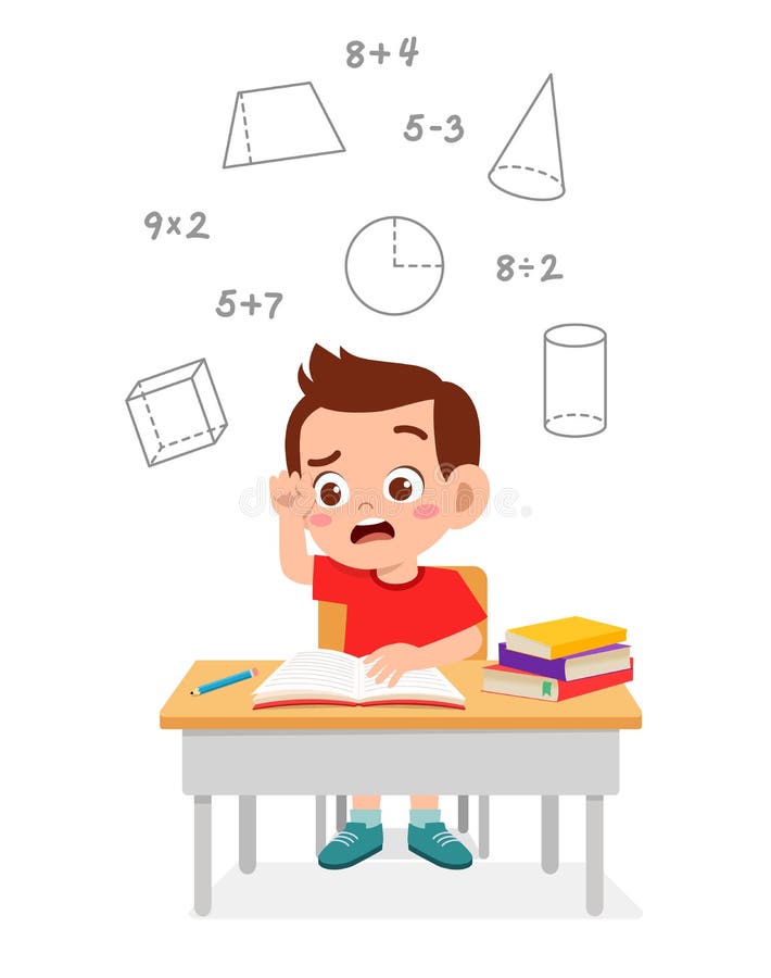 Happy Cute Little Kid Boy Study Math Stock Vector - Illustration of ...