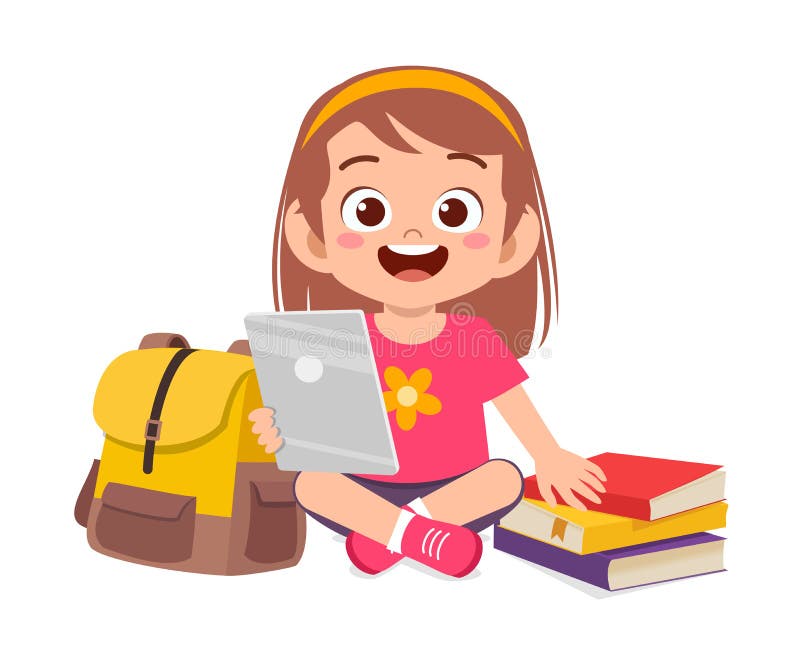 Cartoon Of Little Boy Using A Computer Tablet Stock Illustration ...