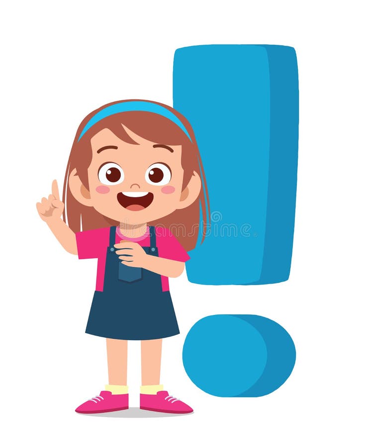 Happy Cute Little Kid Girl with Exclamation Mark Stock Vector ...