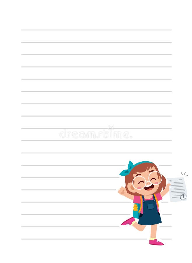 Happy Cute Little Kid Girl Notebook School Stock Vector - Illustration ...