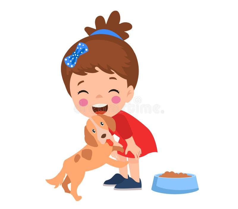 Happy Cute Little Kid Play with Dog Stock Illustration - Illustration ...