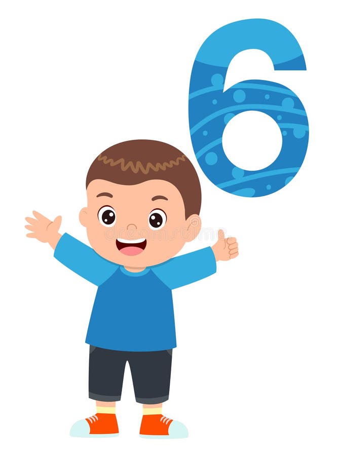 Happy Cute Little Kid Studies Number Six Stock Vector - Illustration of ...