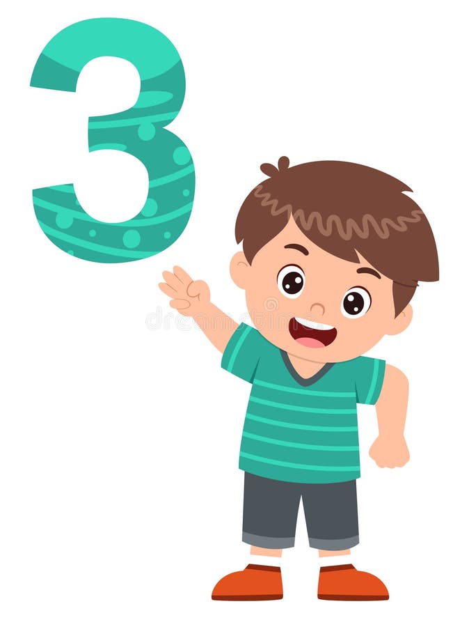 Happy Cute Little Kid Studies Number Three Stock Vector - Illustration ...