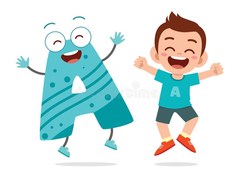 Happy Cute Little Kid Study Alphabet Character Stock Vector ...