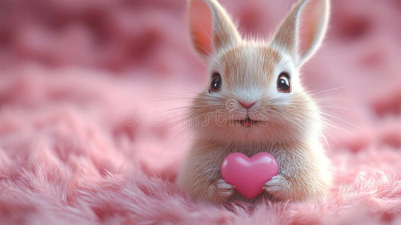 Happy Cute Little Rabbit with Pink Heart Stock Image - Image of fluffy ...