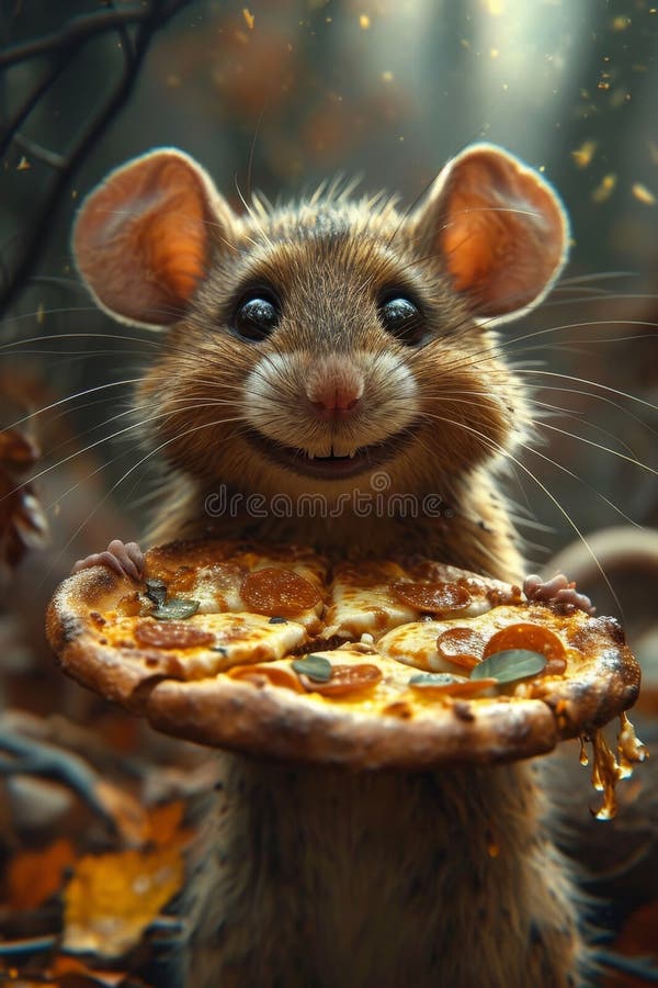 A Happy Cute Mouse with a Pizza in Her Hands. 3d Illustration Stock ...