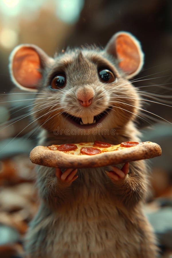 A Happy Cute Mouse with a Pizza in Her Hands. 3d Illustration Stock ...