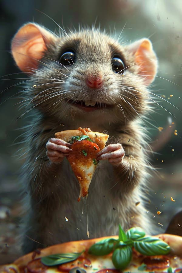 A Happy Cute Mouse with a Pizza in Her Hands. 3d Illustration Stock ...