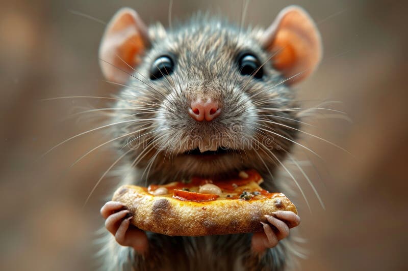 A Happy Cute Mouse with a Pizza in Her Hands. 3d Illustration Stock ...