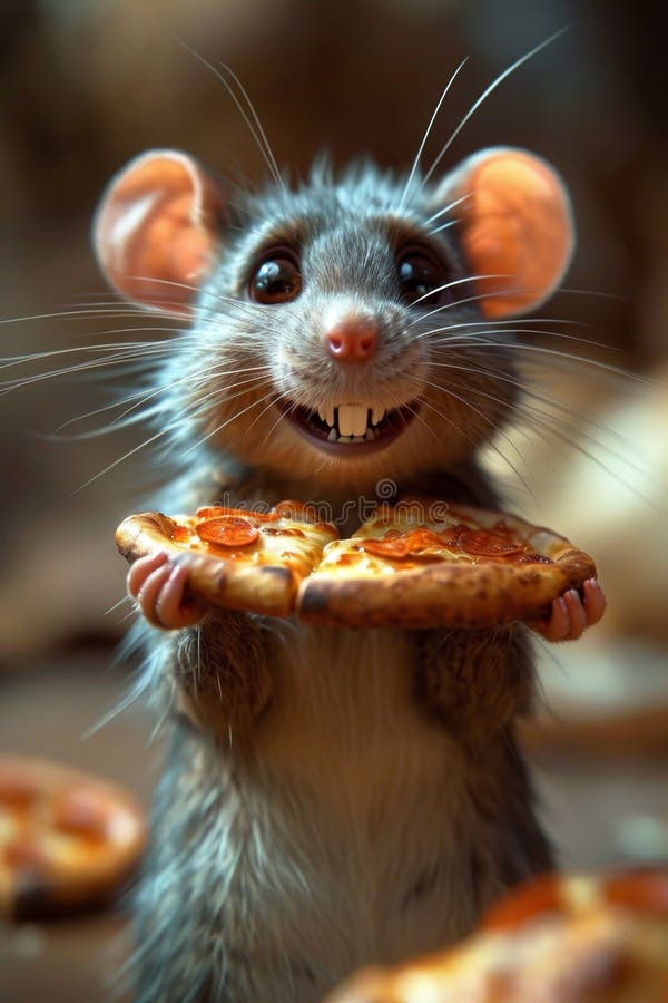 A Happy Cute Mouse with a Pizza in Her Hands. 3d Illustration Stock ...