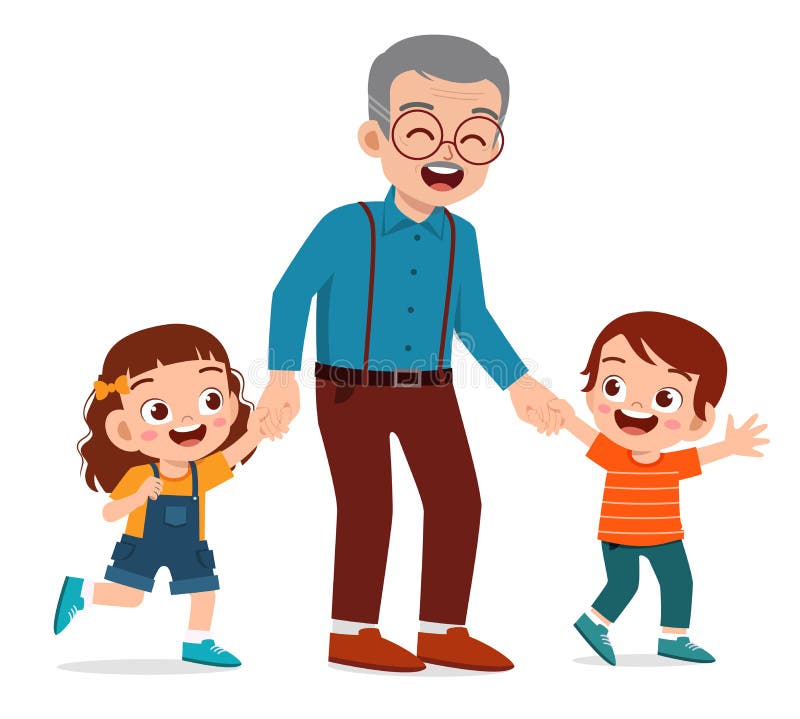 Happy Cute Old Man with Family Together Stock Vector - Illustration of ...