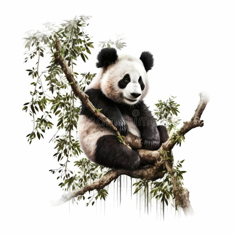 Panda on Branch Isolated White. Generative AI Stock Illustration ...