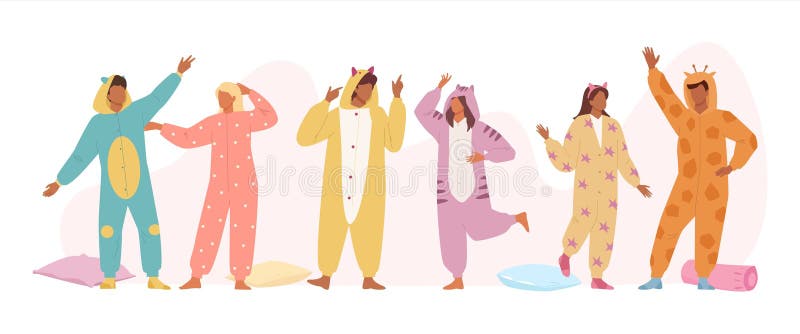 Pajama Party Characters People Dressed In Kigurumi Pajamas Cartoon