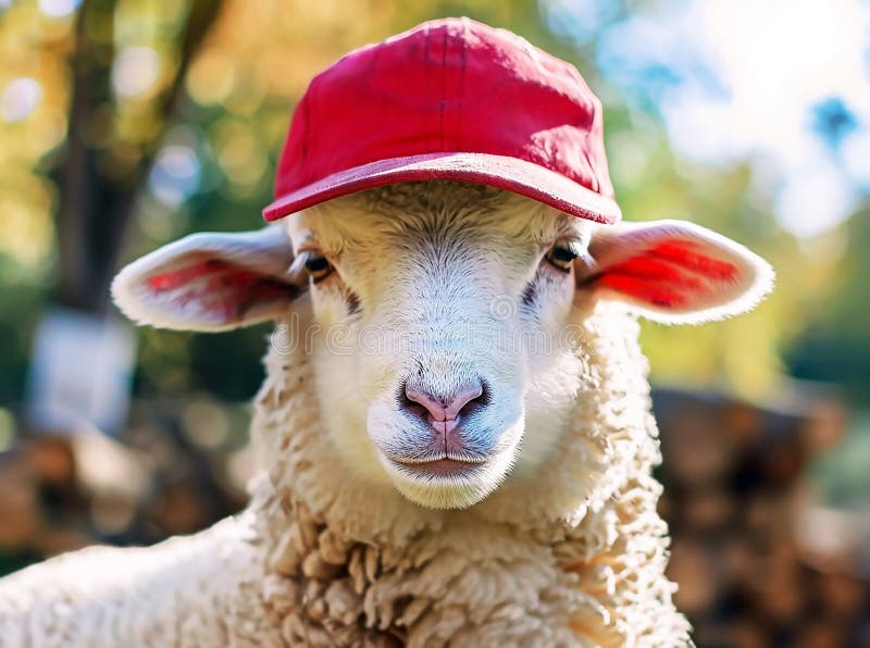 Happy Cute Ram with Curly Wool in Red Baseball Cap Stock Illustration ...