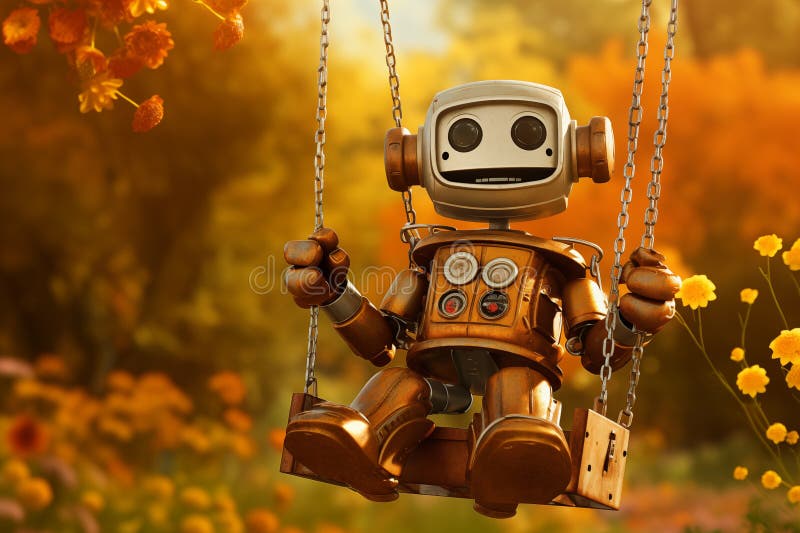 Happy Cute Robot on a Swing, Future of AI Development and Progress ...