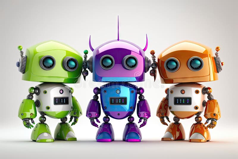 Happy Cute Robots in Different Colors for Children S Book Illustrations ...