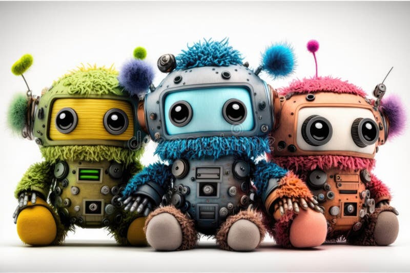 Happy Cute Robots in Different Colors for Invitations and Posters ...