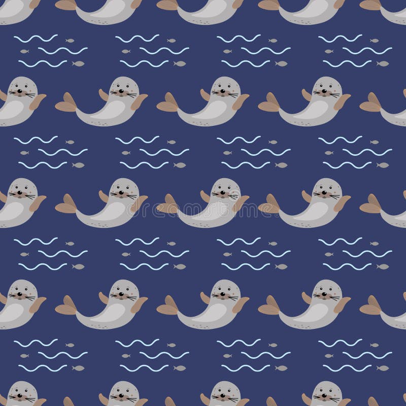 Happy Cute Seal Animal Vector Cartoon Character Seamless Pattern Stock ...