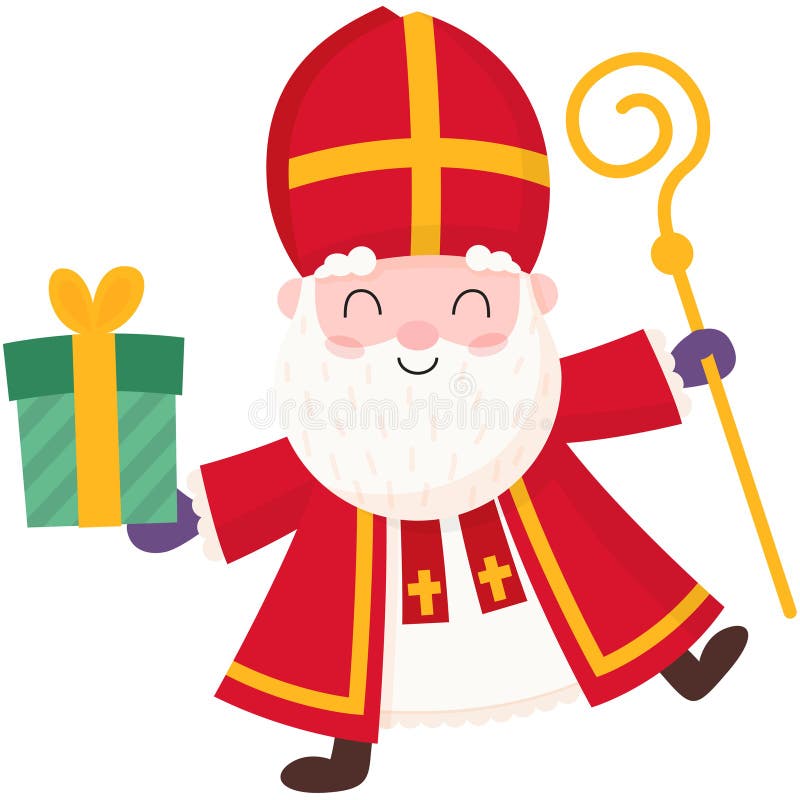 Happy and Cute Sinterklaas or Saint Nicholas with Gift - Vector ...