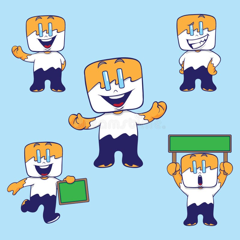 Happy Cute Square Mascot Pose Stock Vector - Illustration of cute, pose ...