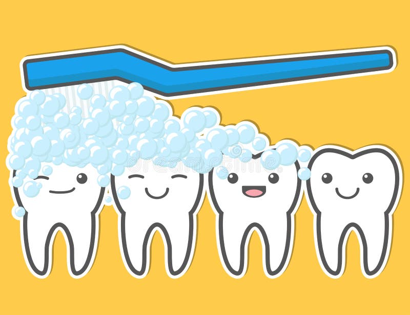 Happy Cute Teeth and Toothbrush. Stock Illustration - Illustration of ...