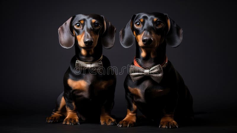 Happy Cute Two Dogs with Collars on Black Background. Generative AI ...