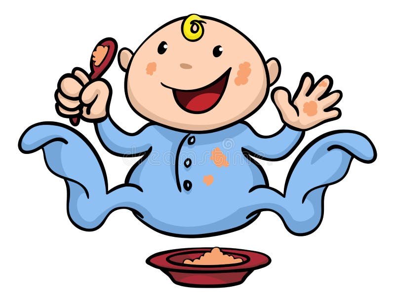 Happy Cute Weaning Baby Playing with Food Stock Vector - Illustration ...