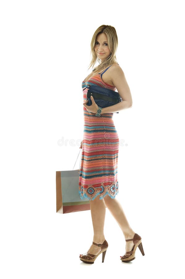 Happy Cute Young Woman Shopping Stock Photo - Image of heels, mall ...