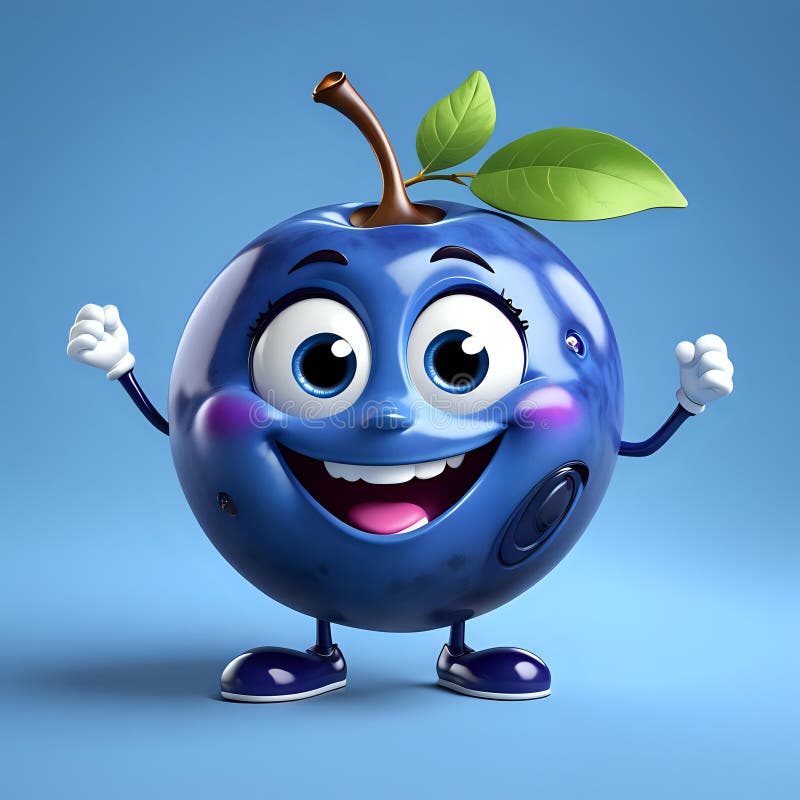 Happy 3D Blueberry with a Smiling Face and Cute, Animated Character ...