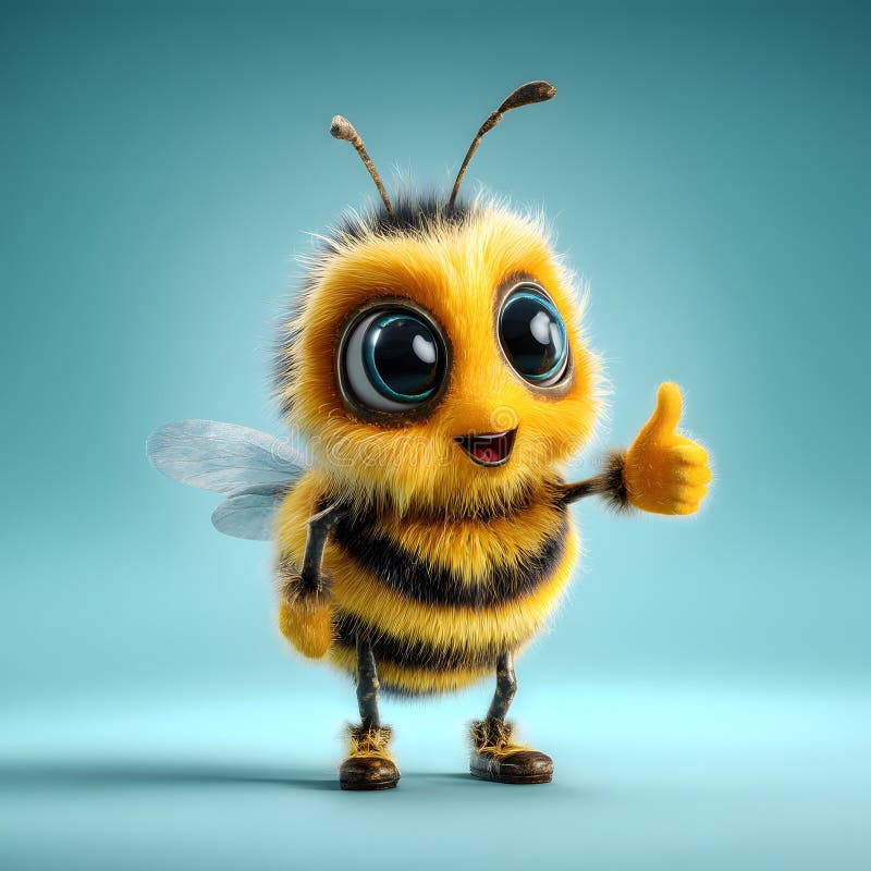 Happy 3D Cartoon Bee Giving a Thumbs Up Stock Illustration ...
