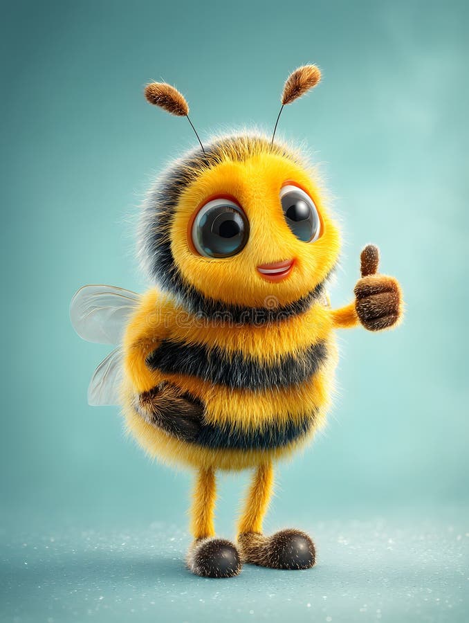 Happy 3D Cartoon Bee Giving a Thumbs Up Stock Illustration - Illustration of encouragement ...