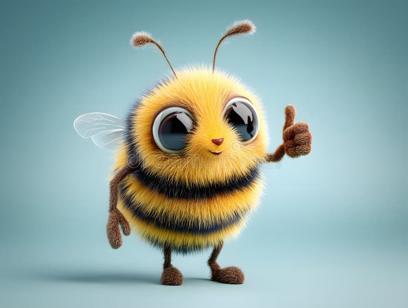 Happy 3D Cartoon Bee Giving a Thumbs Up Stock Illustration - Illustration of symbol, happiness ...