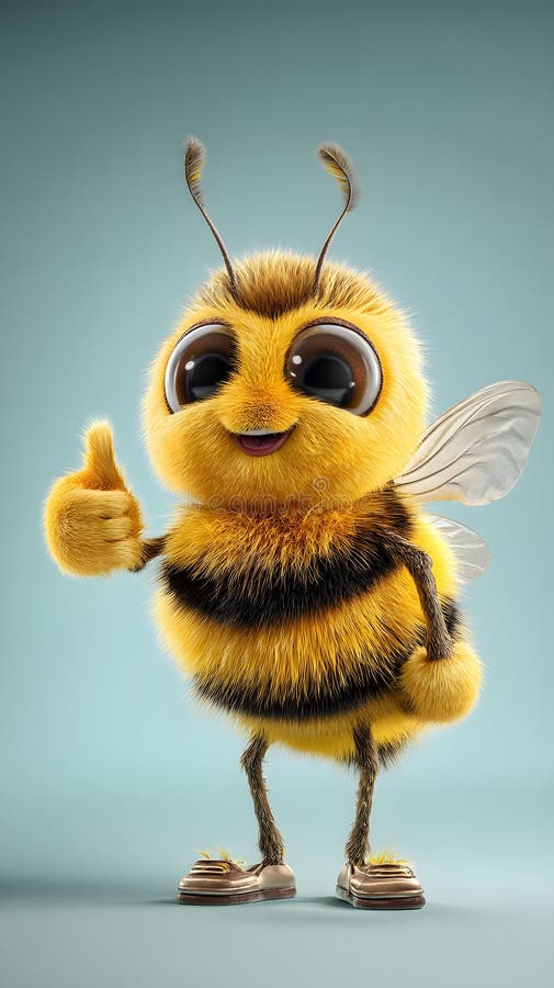 Happy 3D Cartoon Bee Giving a Thumbs Up Stock Illustration ...