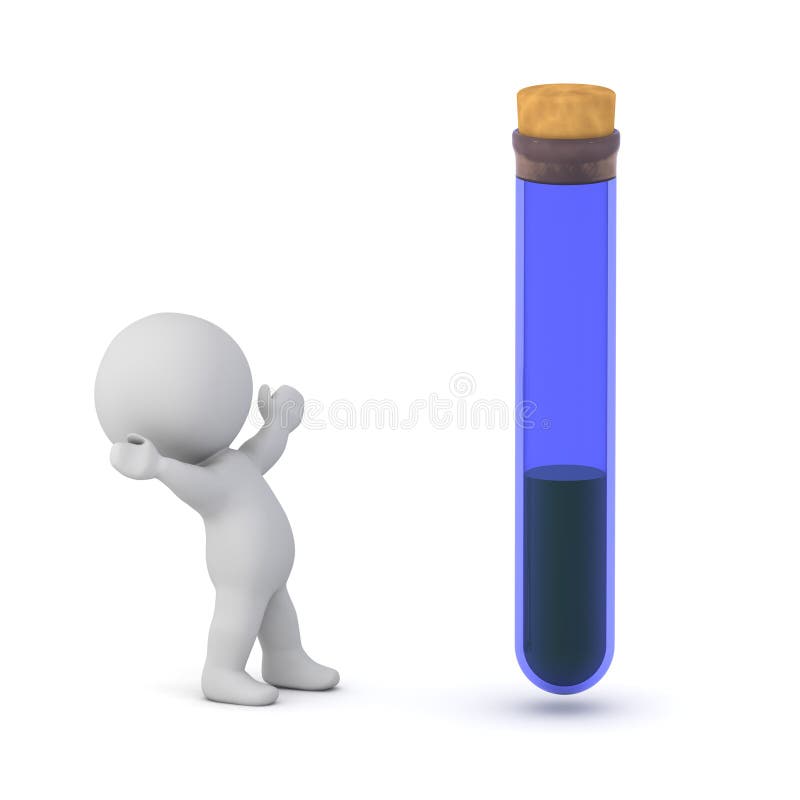 Happy 3D Character with a Large Lab Vial Stock Illustration ...