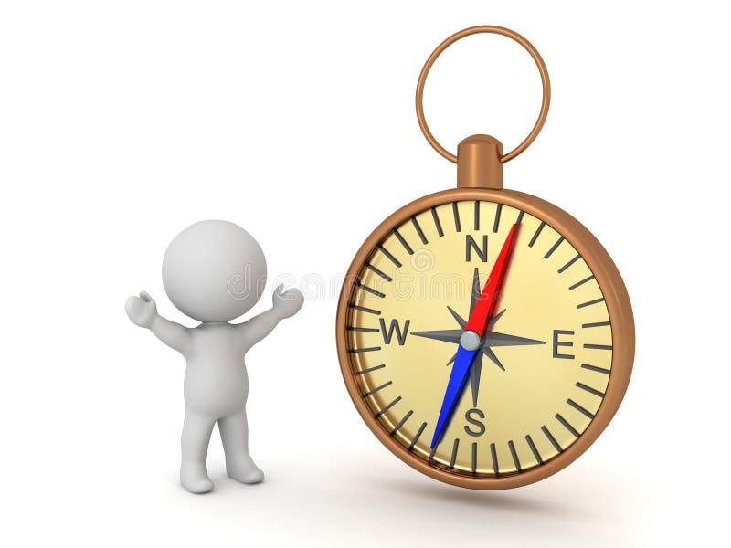 Happy 3D Character Next To Compass Stock Illustration - Illustration of ...