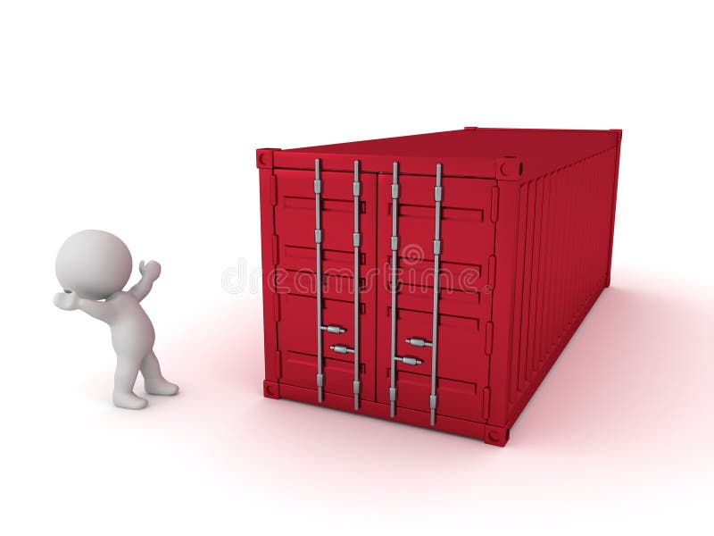 Happy 3D Character with a Shipping Container Stock Illustration ...