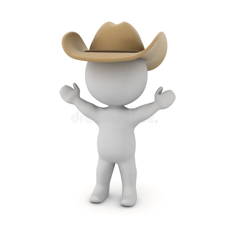 Happy 3D Character Wearing a Cowboy Hat Stock Illustration ...