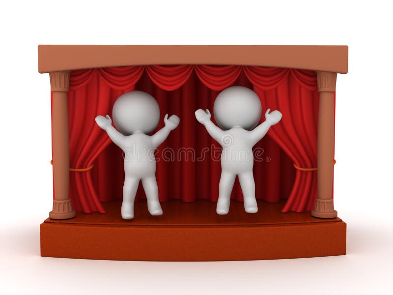 Happy 3D Characters Jumping on Stage Stock Illustration - Illustration ...