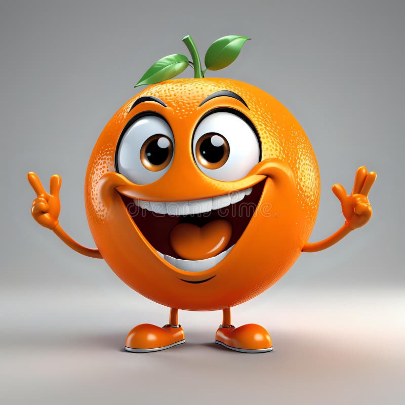 Happy 3D Orange with a Smiling Face and Playful, Animated Character ...
