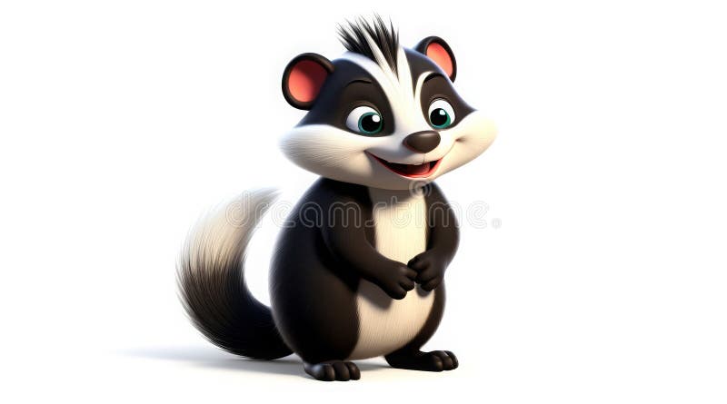 Happy 3D Skunk Standing with a Cheerful Expression on a White ...