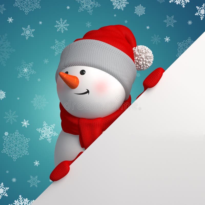 Happy 3d Snowman Holding White Page Corner Stock Illustration ...