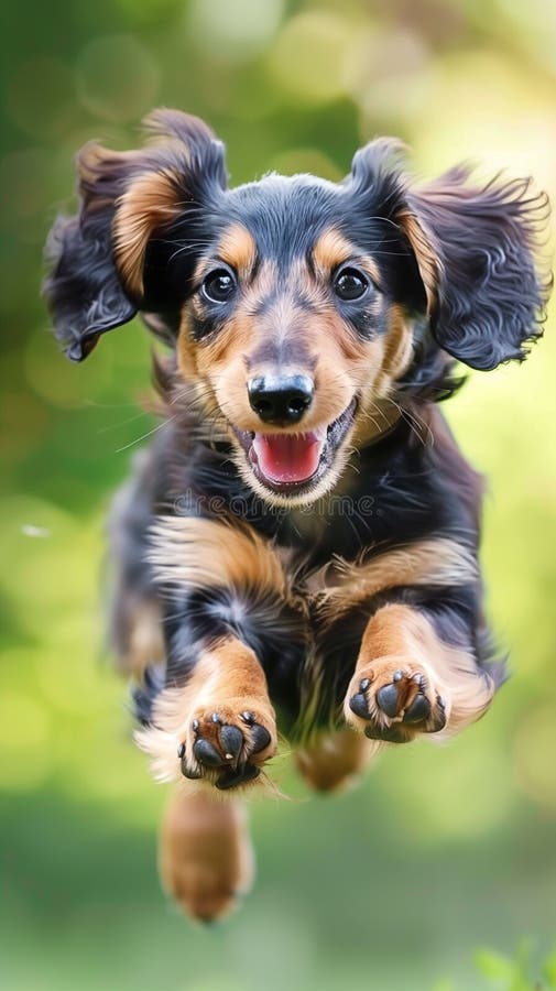Happy Dachshund Puppy Jumping in the Air Stock Illustration ...