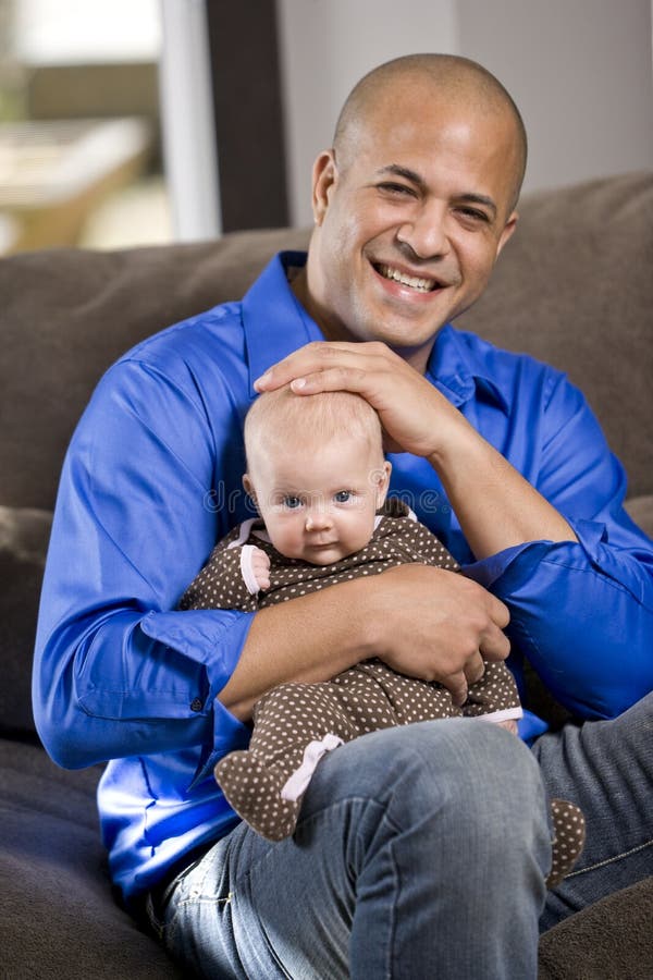 Happy Dad with Baby Sitting on Lap Stock Photo - Image of adult, room ...