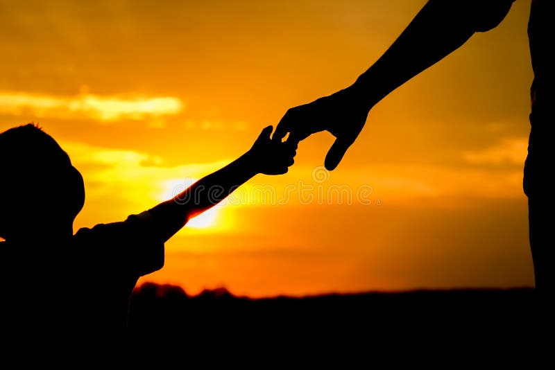 Happy Dad with a Child in the Park Outdoors Silhouette Stock Image ...