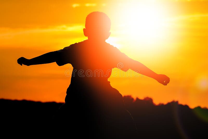 Happy Dad with a Child in the Park Outdoors Silhouette Stock Image ...