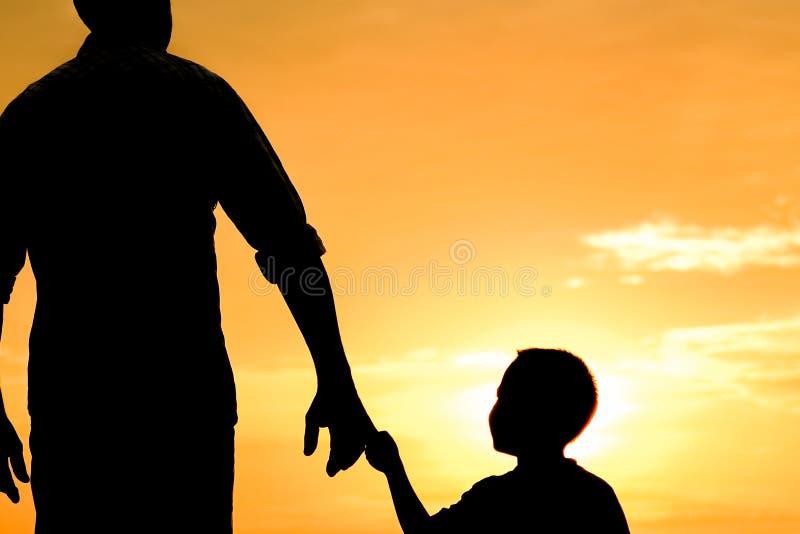 Happy Dad with a Child in the Park Outdoors Silhouette Stock Photo ...